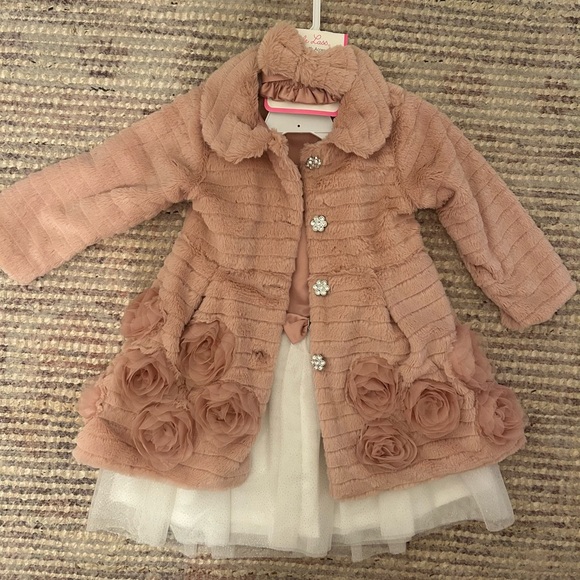 Little Lass | Dresses | Nwt Little Lass 3 Piece Set Faux Fur Coat Satin ...